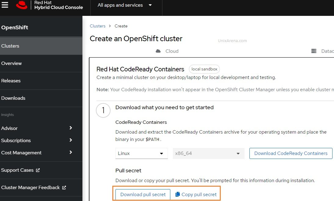 OpenShift 4.x - Single node cluster setup using RedHat CRC - UnixArena